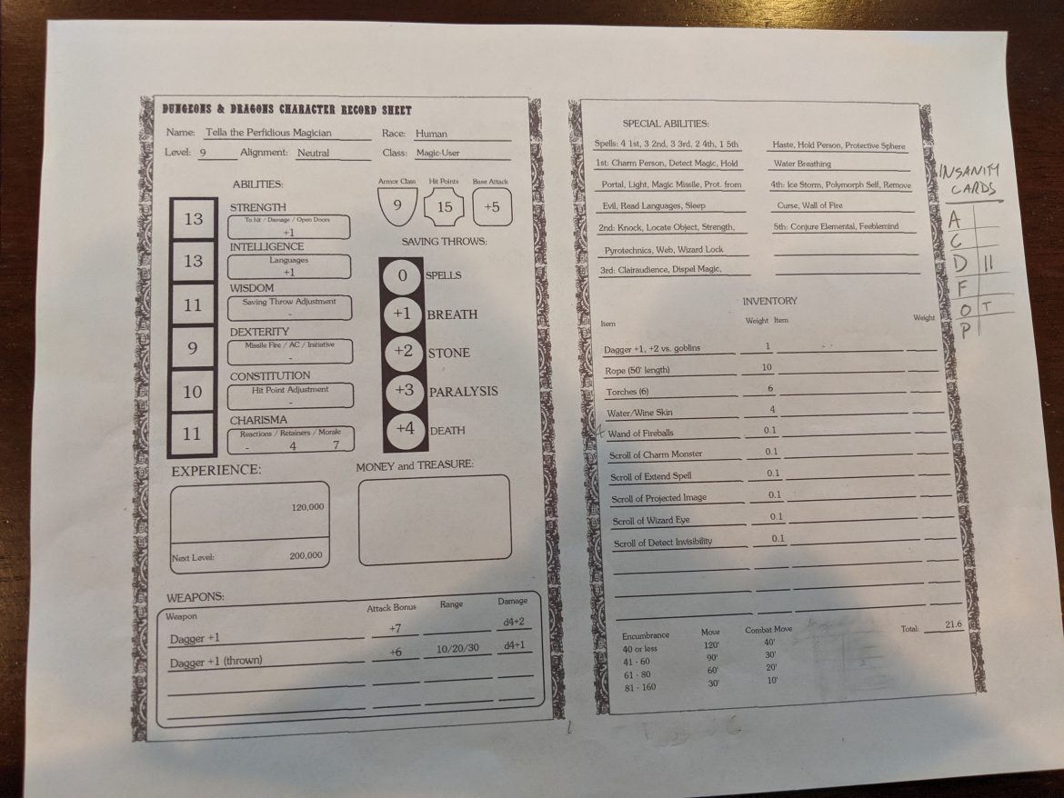 Insanity Cards – Long Term Effects – Paul's Gameblog