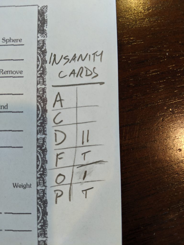 Insanity Cards – Long Term Effects – Paul's Gameblog