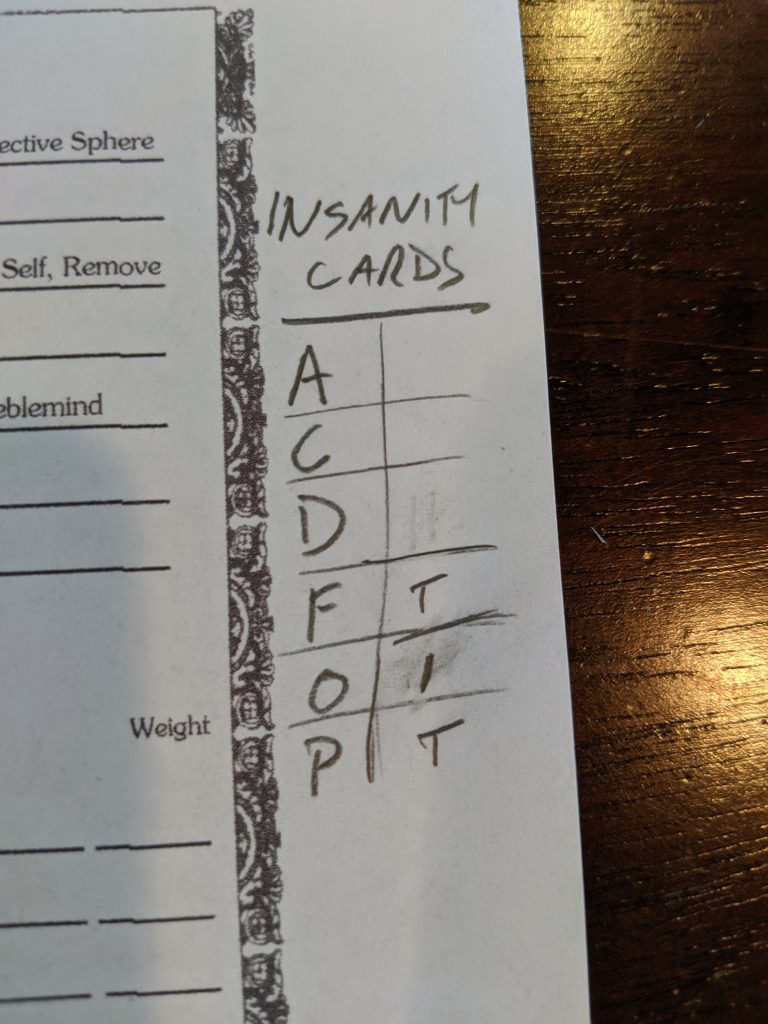 Insanity Cards – Long Term Effects – Paul's Gameblog